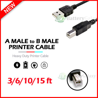 USB Printer Cable A To B Type M 2.0 Device Cord for Brother Dell Epson ...
