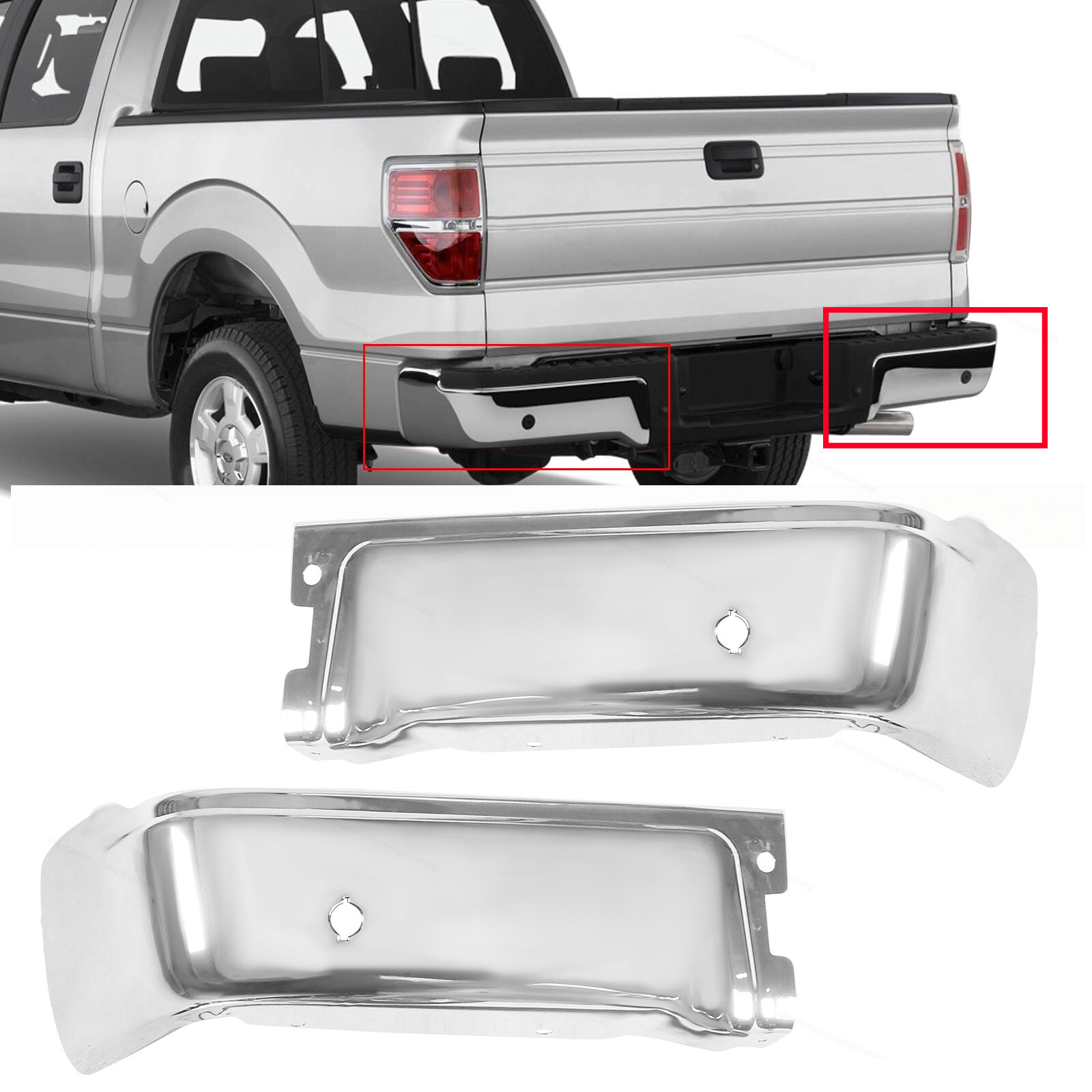 1Pair Chrome LH RH Rear Bumper End Cap Fit For 2009-2014 Ford F150 W ...