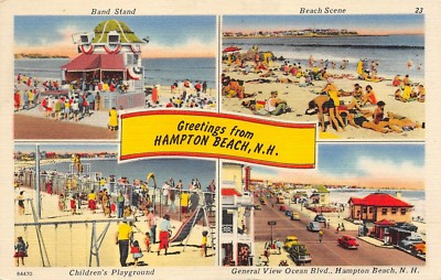 Hampton Beach Ocean Blvd,Beach Scene Hampton Beach,NH Vtg 1952 Linen ...