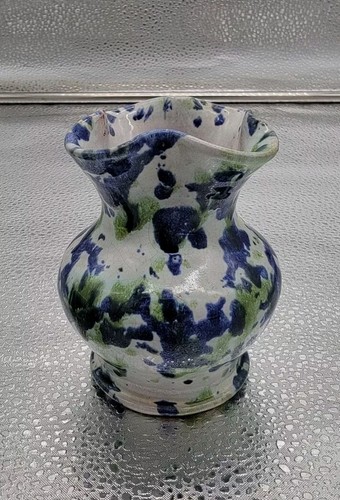 Cole Pottery Signed '83 White Green Blue Ruffle Vase Sanford NC 4 1/4 ...