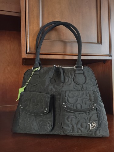 VERA BRADLEY Bowler Satchel Classic Solid Black Microfiber Shoulder Bag ...
