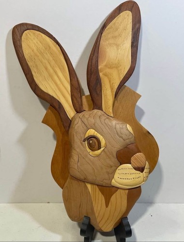 Intarsia Wooden Jack Rabbit Head Plaque Decorative Wall Art Hanging | eBay