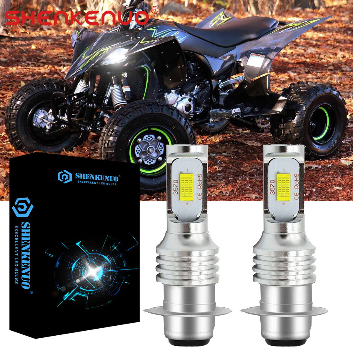 6000K HID White H6M LED Headlight For Yamaha YFZ450R Rhino 700 Raptor ...