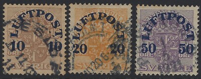 Sweden - 1920 - Scott # C1, C2 & C3 - Complete Airmail Set - Sound (P ...