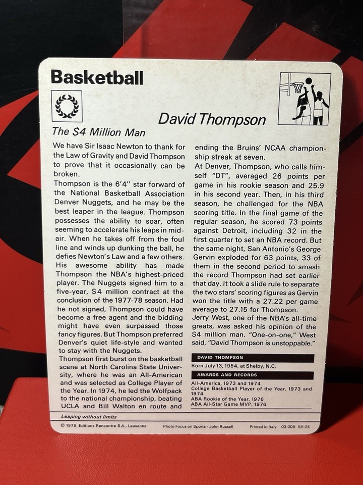 Sportscaster Basketball “David Thompson” (1979 Lausanne Italy 03 005 59 ...