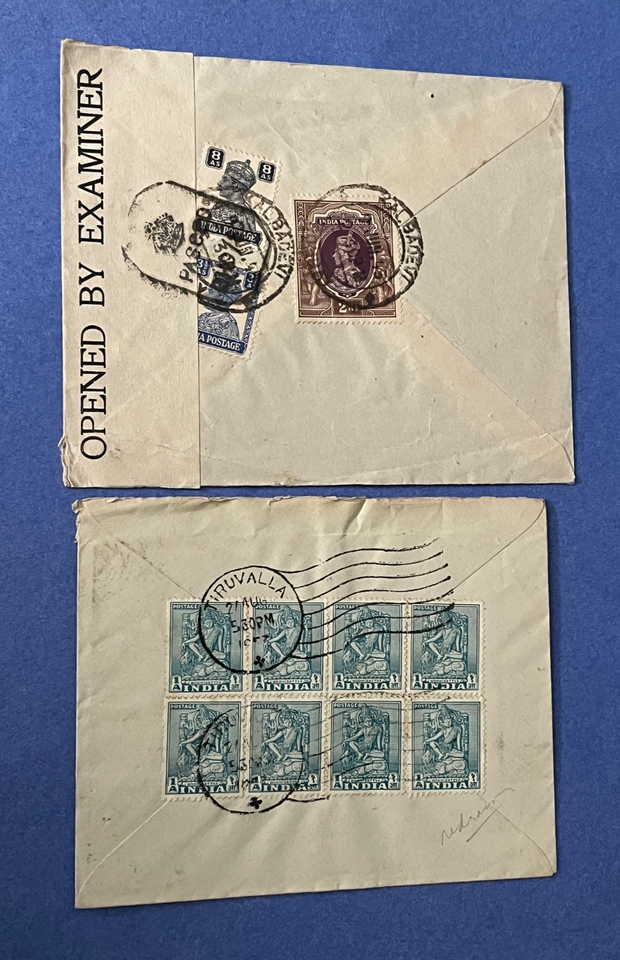 x3 INDIA COVERS ! ALBADEVI WWII CENSOR TAPE + TIRUVALLA - BRITISH EAST ...