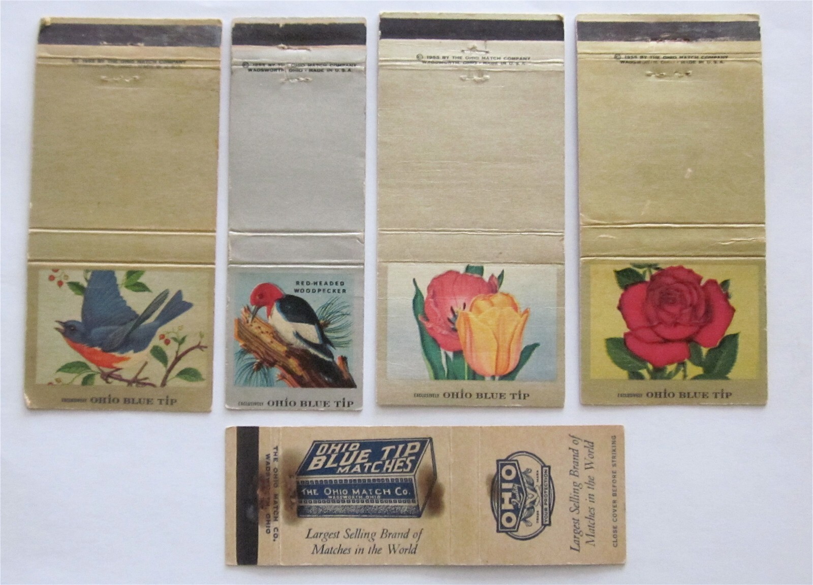 OHIO BLUE TIP MATCHES: BIRDS, FLOWERS 5 VINTAGE MATCHBOOK COVERS | eBay