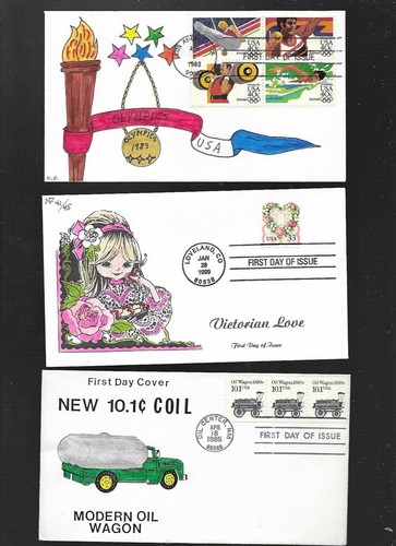 US FDC FIRST DAY COVERS HAND PAINTED OR COLORED COLLECTION LOT OF 12 | eBay