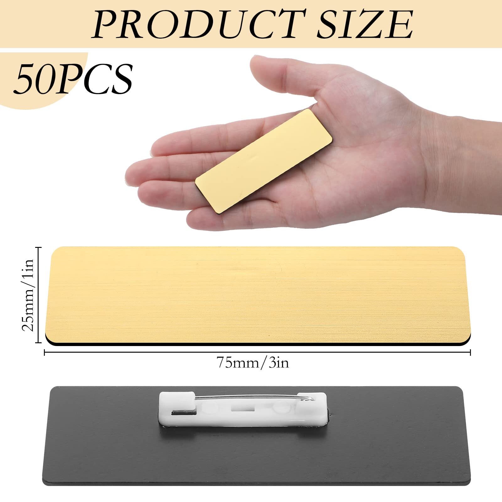 50 Pcs Name Tag Badge Blanks 1 x 3 Brushed Gold Round Corners Pin DIY ...