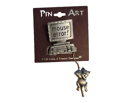JJ Signed Vintage Mouse Error Cat Computer Brooch Pin Pewter Desktop PC ...