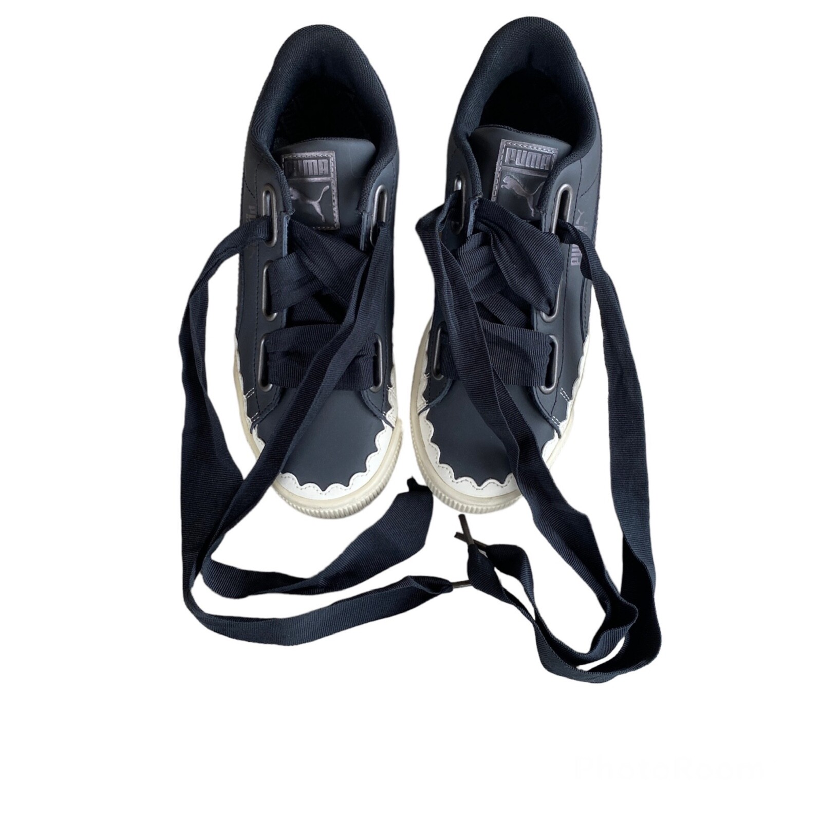 PUMA Basket Heart Scallop Ribbon-Lace Leather Low-Top… - Gem