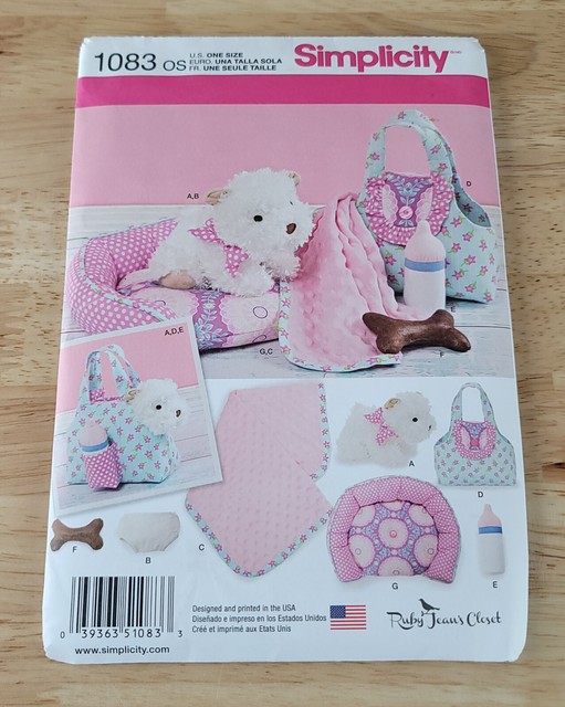 Simplicity Craft Sewing Pattern 1083 Stuffed Puppy Carrier Bed Blanket ...
