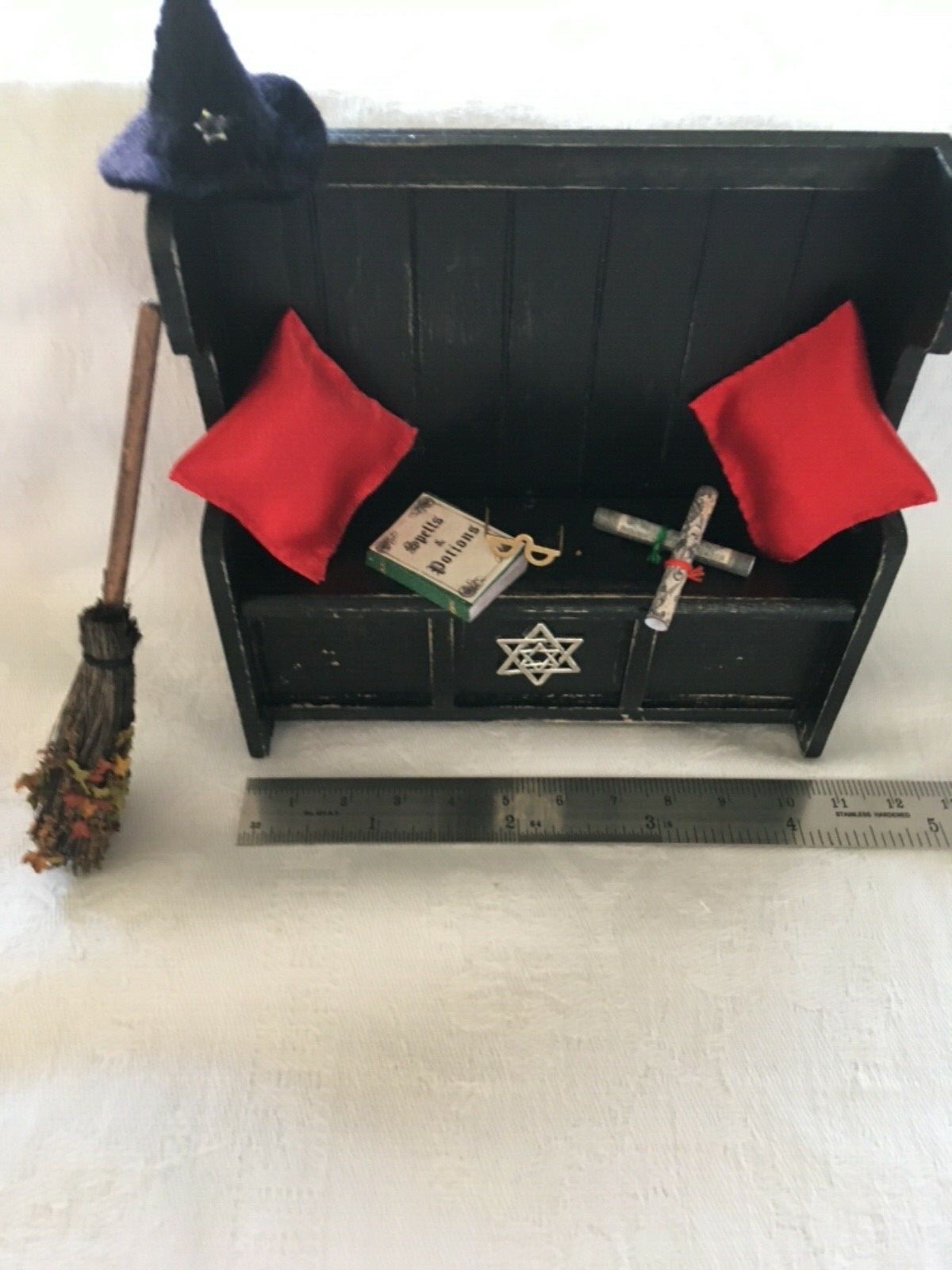 WS36-Dolls house hand painted witches high backed bench seat | eBay UK