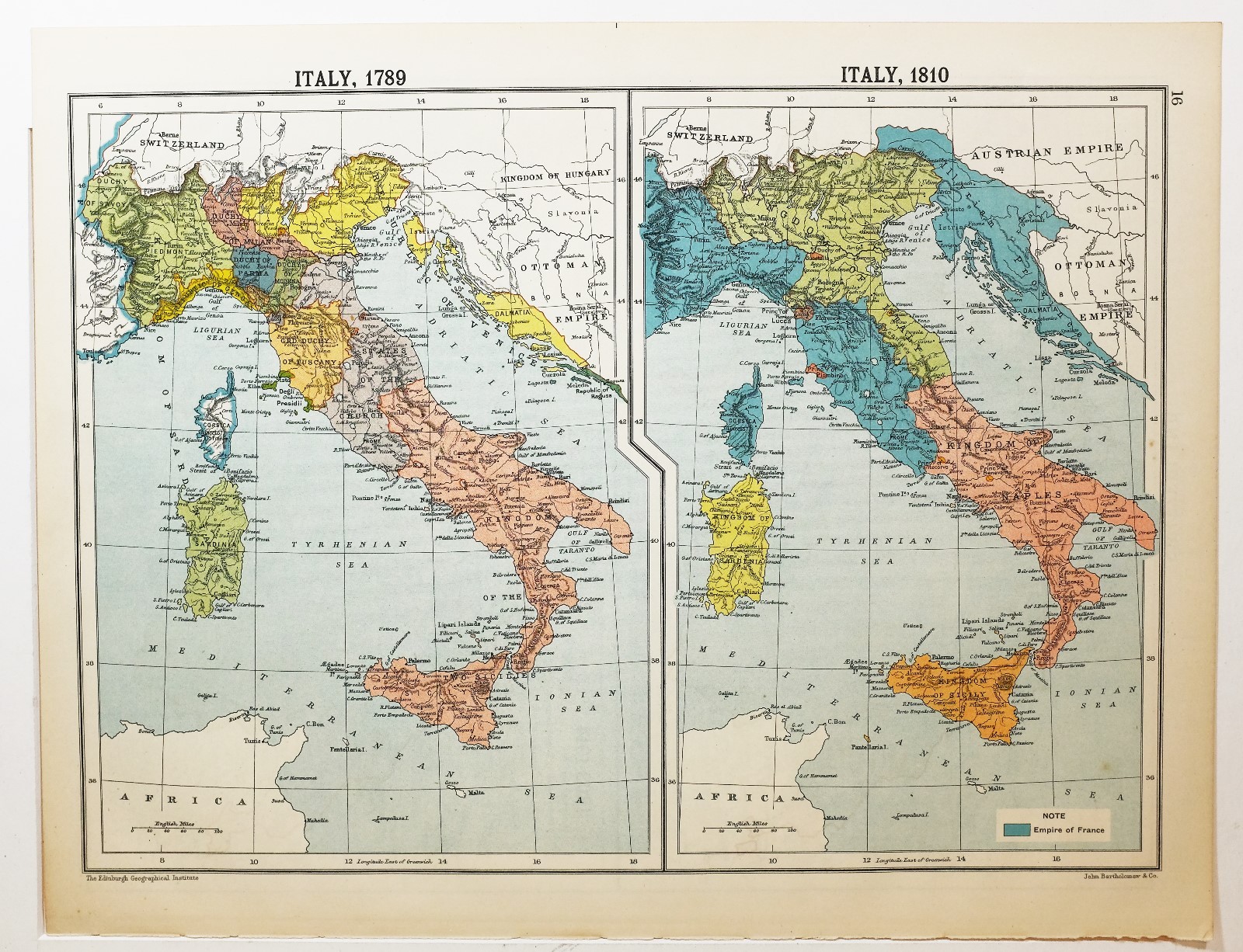 HISTORICAL MAP ITALY 1789 TUSCANY DALMATIA PIEDMONT & 1910 KINGSOM OF ...