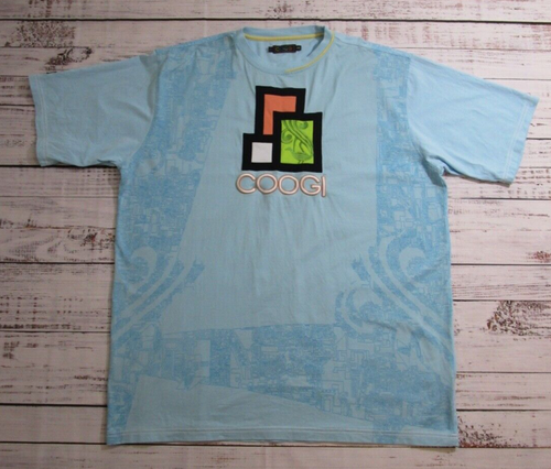 COOGI Blue Embroidered Logo Geometric Shapes Patch Short Sleeve T-Shirt ...