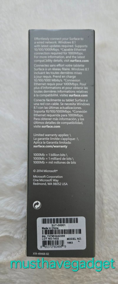 NEW GENUINE Microsoft Surface Pro 2 3 USB - Ethernet Adapter 3U7-00001 MPN 1663 | eBay