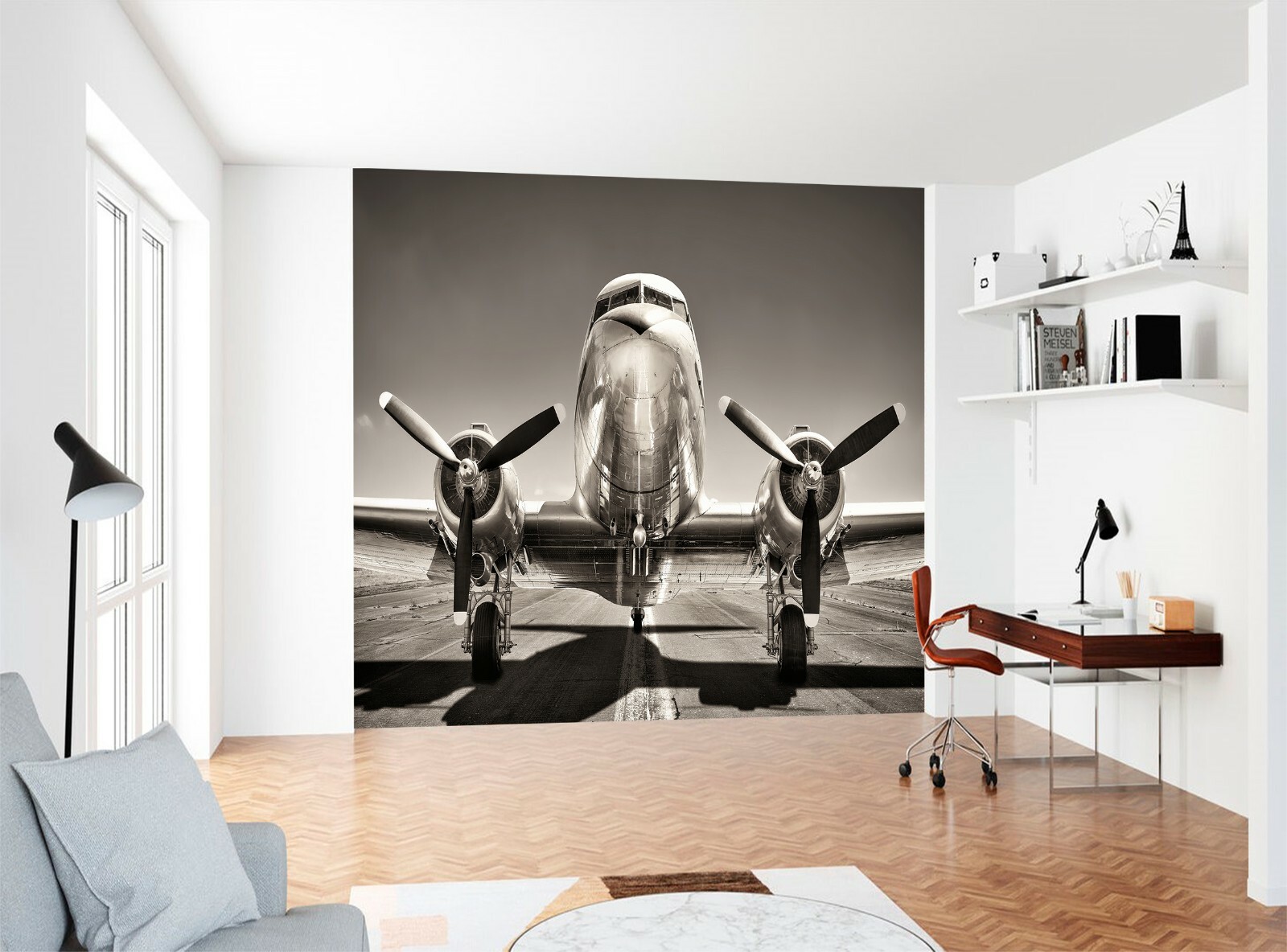 WALPAPER MURAL PHOTO Airplane on a Runway WALL DECOR Giant Poster ...