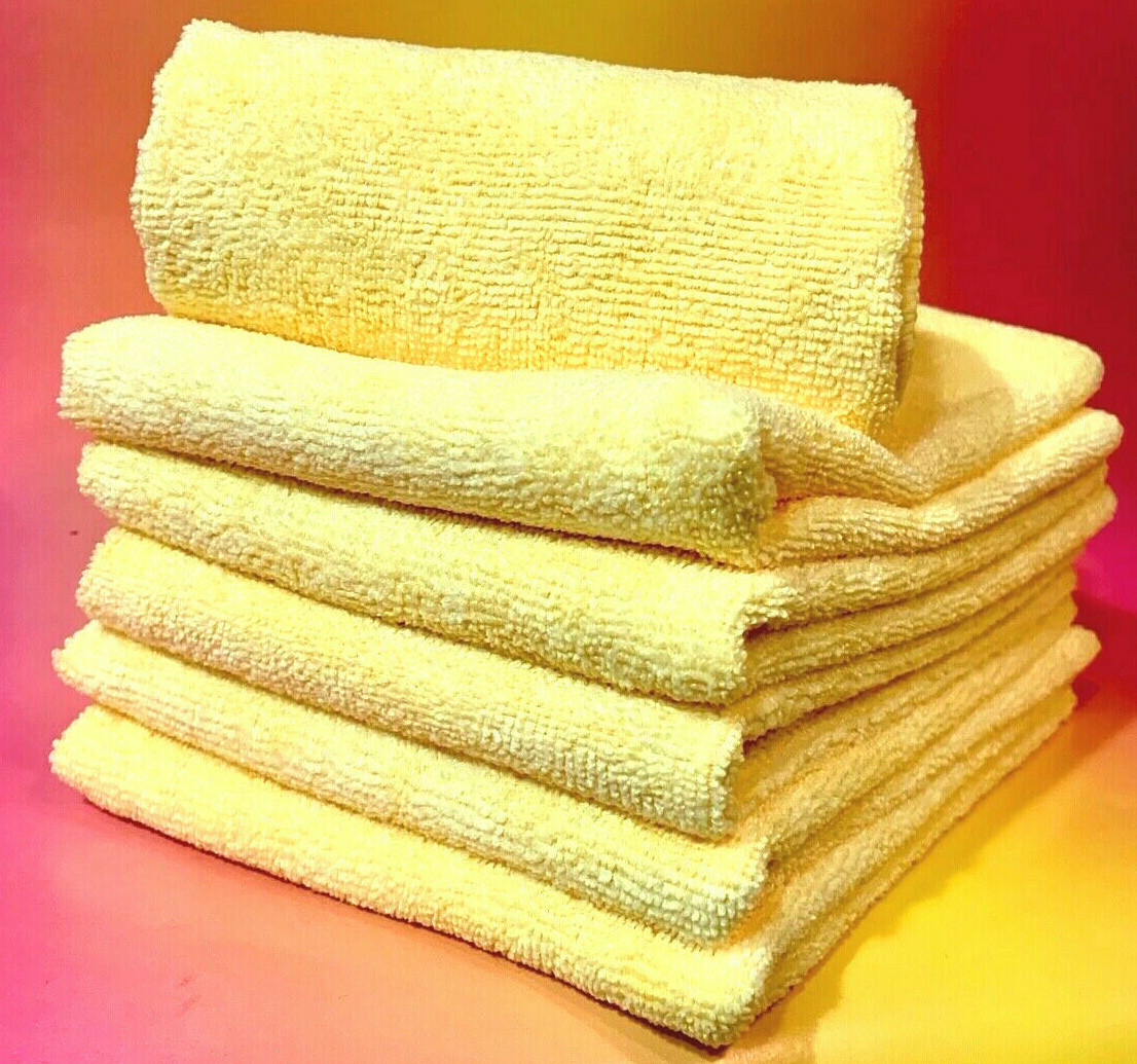 6 YELLOW MICROFIBER CLEANING WASH CLOTH KITCHEN TOWEL RAG 16"x16 ...