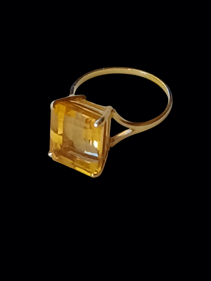 14k Solid Gold 12mm X 10mm 6ct Citrine Emerald Cut Stone Size 6.25 Ring ...