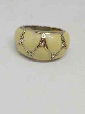 Vintage Signed NRT Cream Enamal Silver Tone 5 Tiny Crystals Dome Ring ...