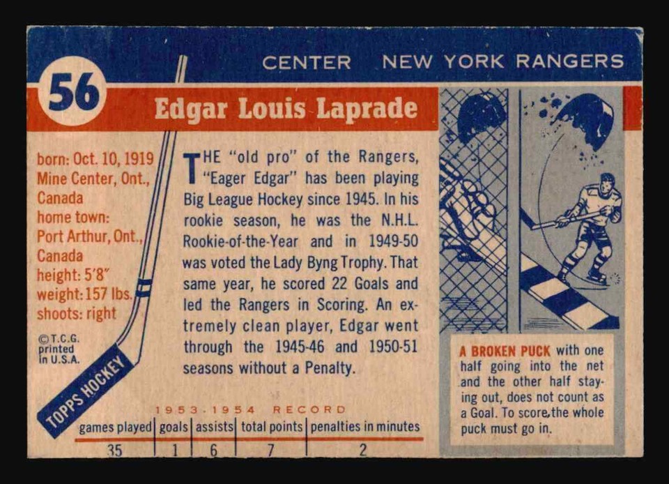 1954 Topps #56 Edgar Laprade - EX-MT+ | eBay