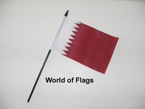 QATAR SMALL HAND WAVING FLAG 6" x 4" Qatari Asia Craft Table Desk ...