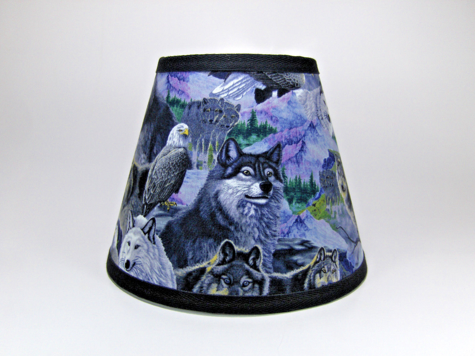 Wolf Wolves Bald Eagle Moon Mountain Blue Purple Fabric Lampshade Lamp ...