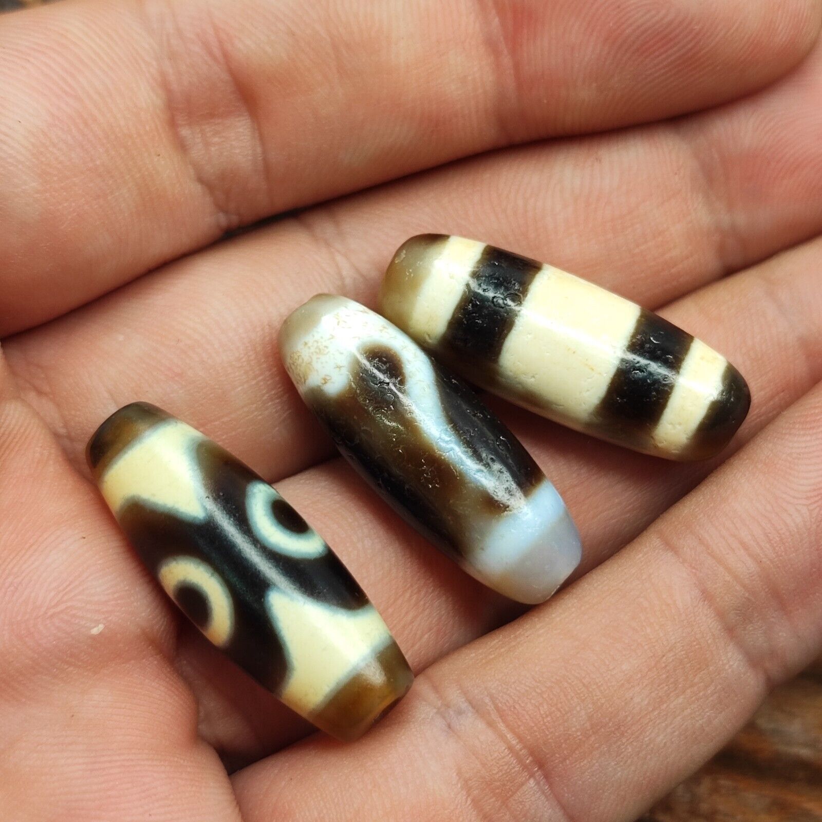 Lot 3 Powerful Unique patterns Antique Tibetan Agate Dzi Bead Amulet ...