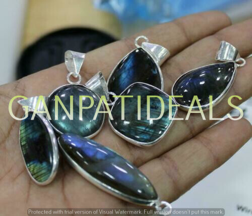 Labradorite Gemstone 20 Pcs Wholesale Pendant Lot 925 Silver Plated ...