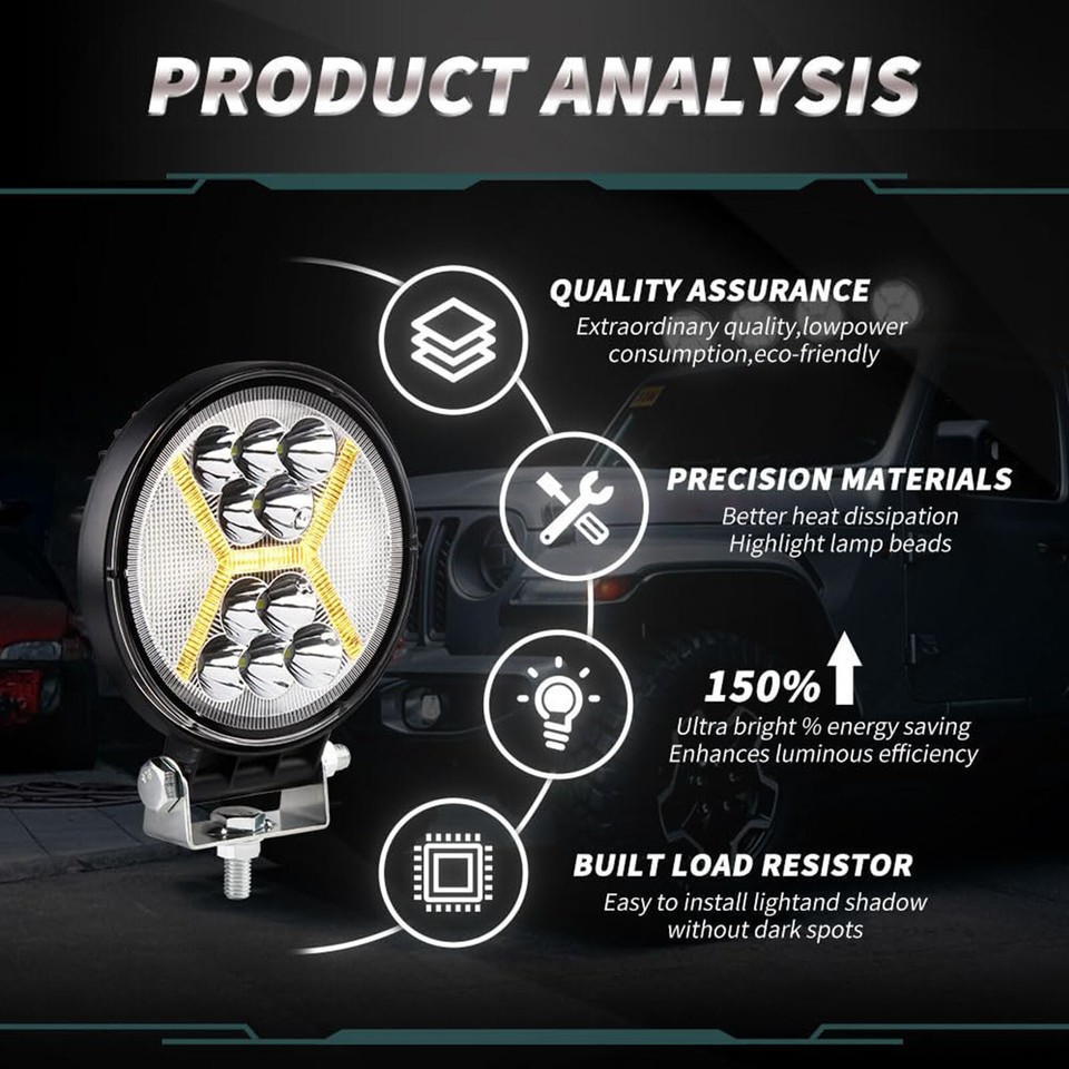 4.5" LED Work Light Bar Amber Pods DRL Round Offroad Driving Truck ATV ...