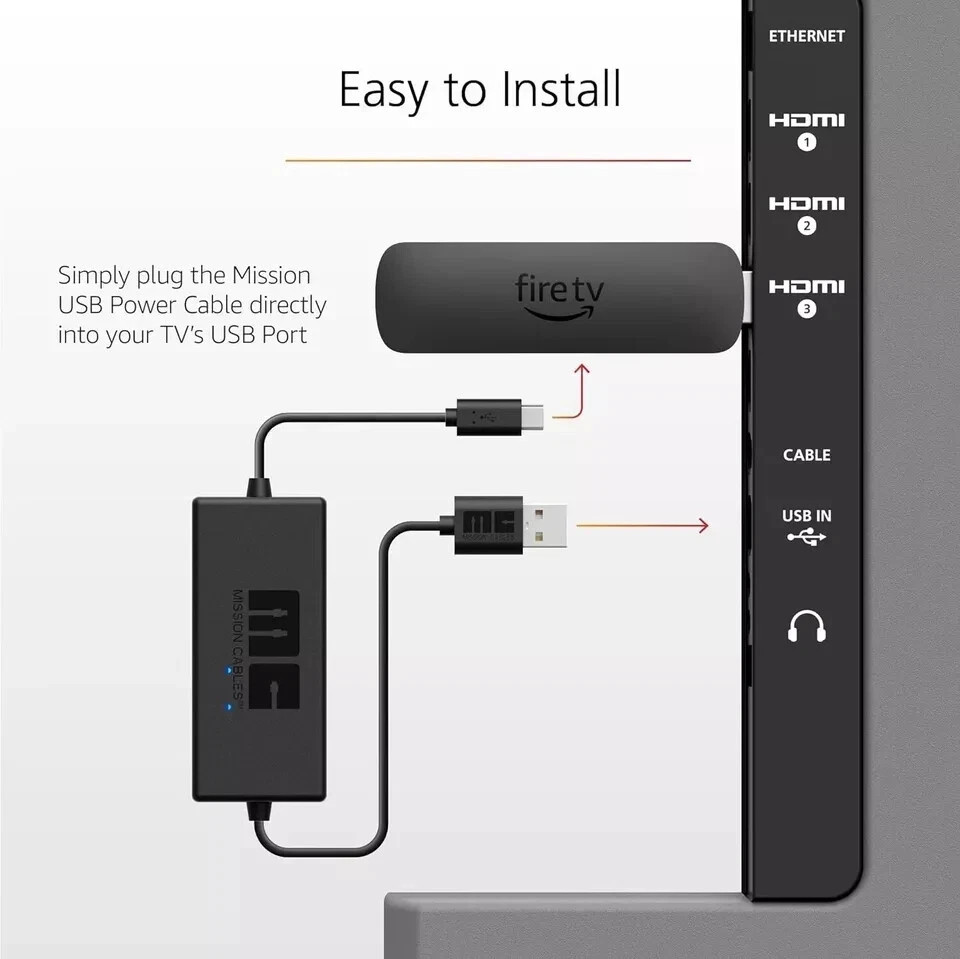 Mission USB Power Cable For Amazon Fire Tv Eliminates The Need For AC ...