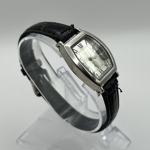 SKC Watch Women Silver Tone Dial Black Leather Band NEW BATTERY 6.5" | eBay