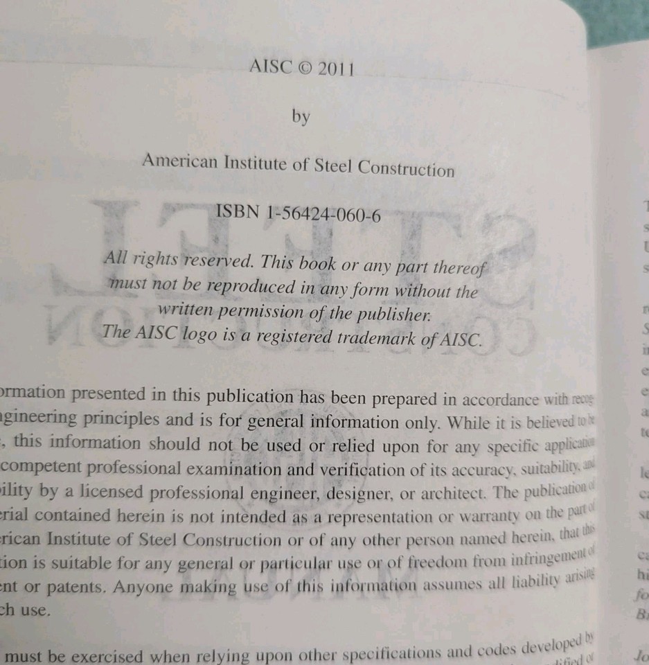 Steel Construction Manual AISC 14th Ed (2011) (3rd Printing 2013) (Mint ...