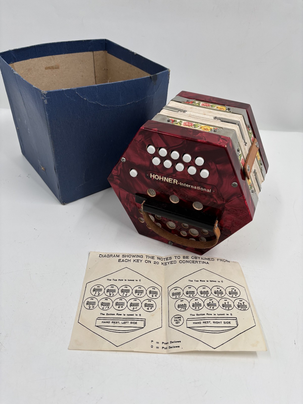 RARE Vintage German HOHNER D40 Concertina 20 Key Red Pearl Accordion In ...