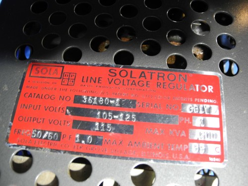 SOLA ELECTRIC / SOLATRON LINE VOLTAGE REGULATOR 36180-1 PH 1 | eBay