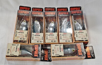 Lot 7 Rapala Rattlin' Rap RNR-7 CHB, Chrome Blue Color Sinking Fishing ...