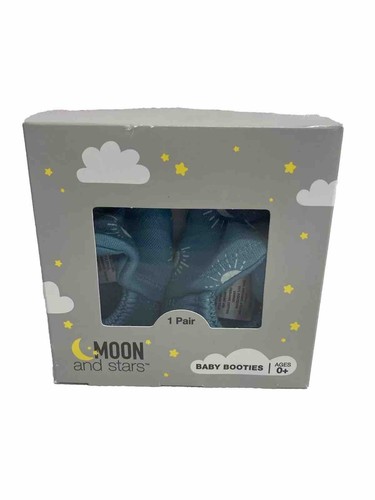 Moon and Stars Blue Cotton 1 Pair Baby Booties Ages 0 Gift Box - for ...