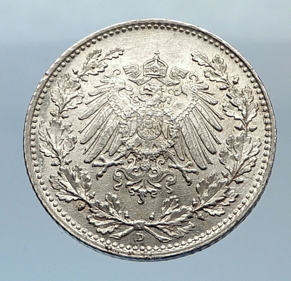 1918 WILHELM II of GERMANY 1/2 Mark Antique German Silver Coin Eagle ...