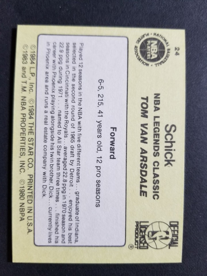 1985 Star Schick legends TOM VAN ARSDALE card # 24 | eBay