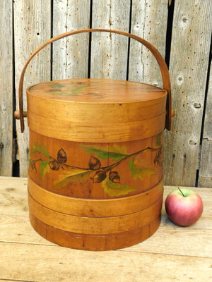 Antique Primitive Wood Firkin Sugar Bucket with Folk ART Oak Leaves ...