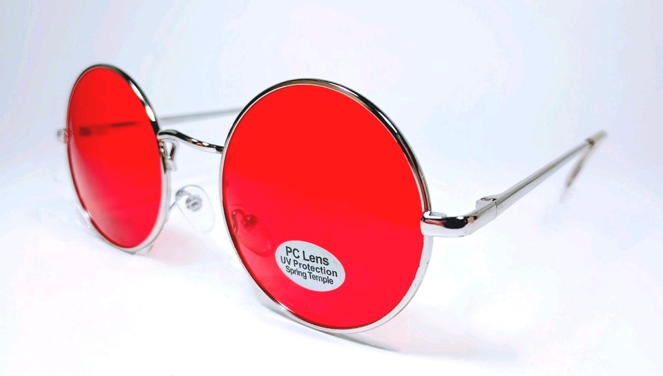"Dare Devil" Sunglasses With Round Silver Frame And Red Polycarbonate ...