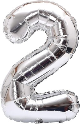 Number Two Balloon Silver Number 2 Balloon 40" Foil Mylar Silver Number ...