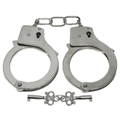 Classic Solid Chrome Metal Silver Hand Cuffs Handcuffs Police Security ...