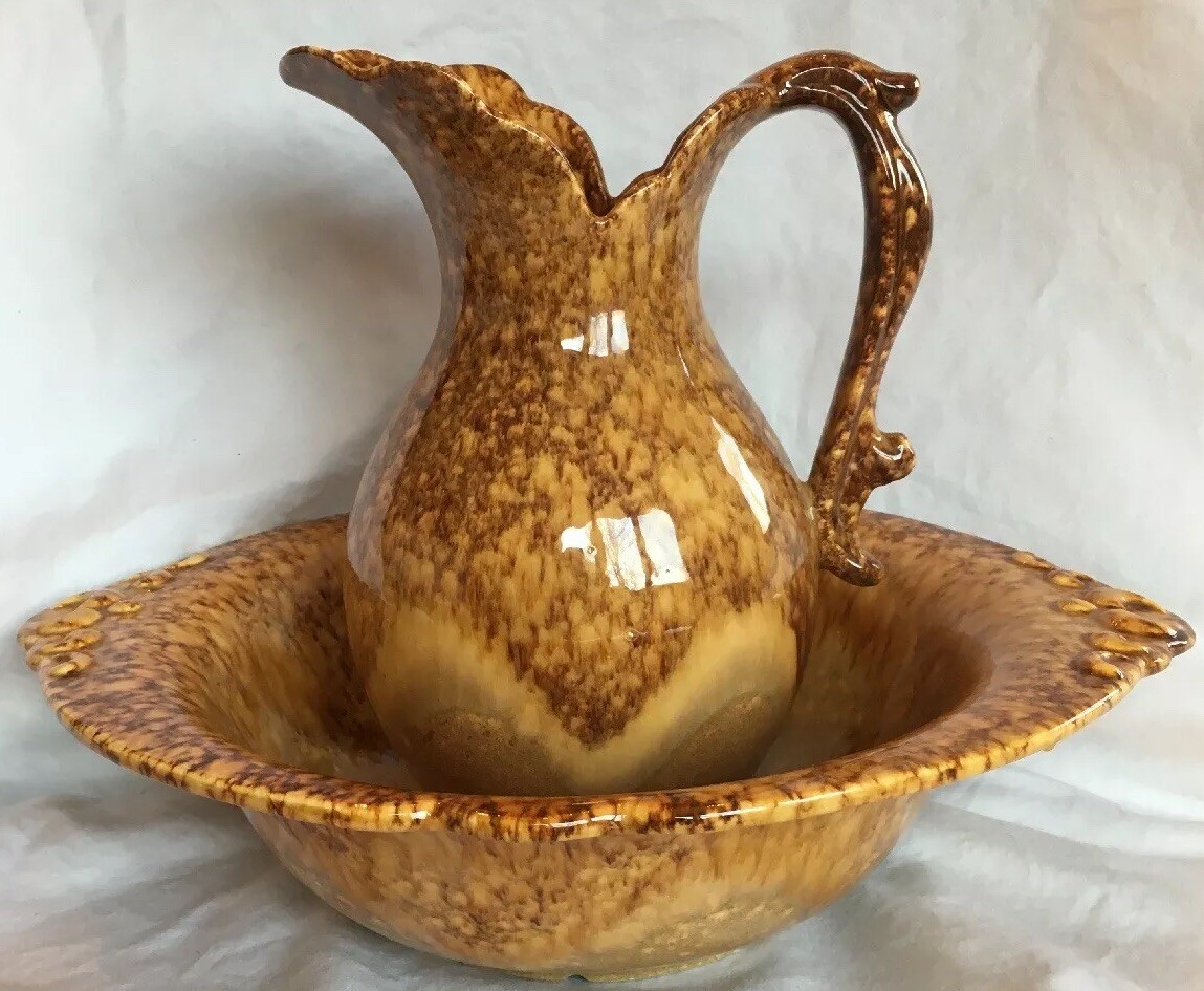 Royal Haeger Vintage 1970’s Brown Gold Yellow Amber Pitcher Bowl Basin ...