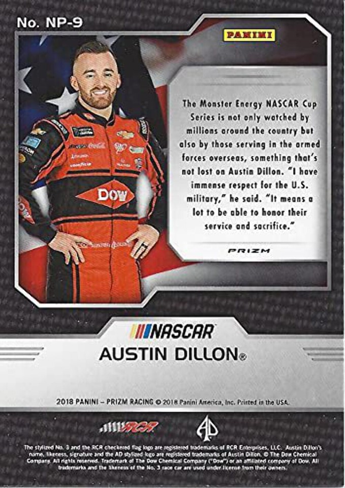 AUTOGRAPHED Austin Dillon 2018 Panini Prizm NATIONAL PRIDE PRIZM (#3 ...