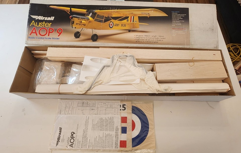 New Open Box Vintage Airsail Auster AOP9 75" W/S Balsa RC Model ...