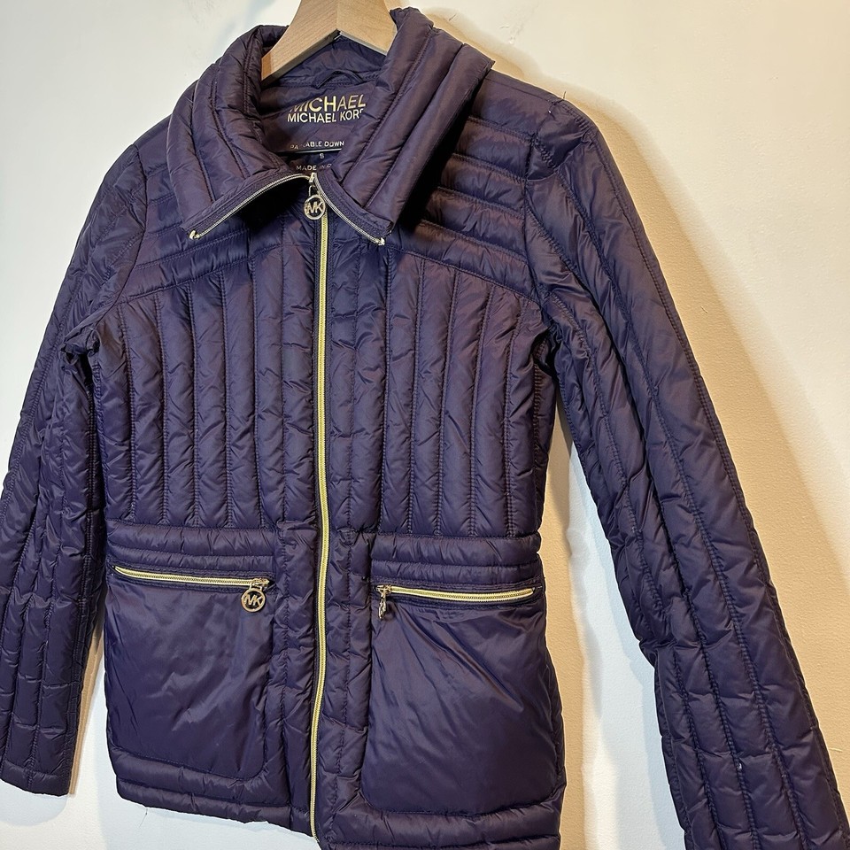 NEW Michael Kors Puffer Jacket Women’s Small Purple Full Zip Packable ...
