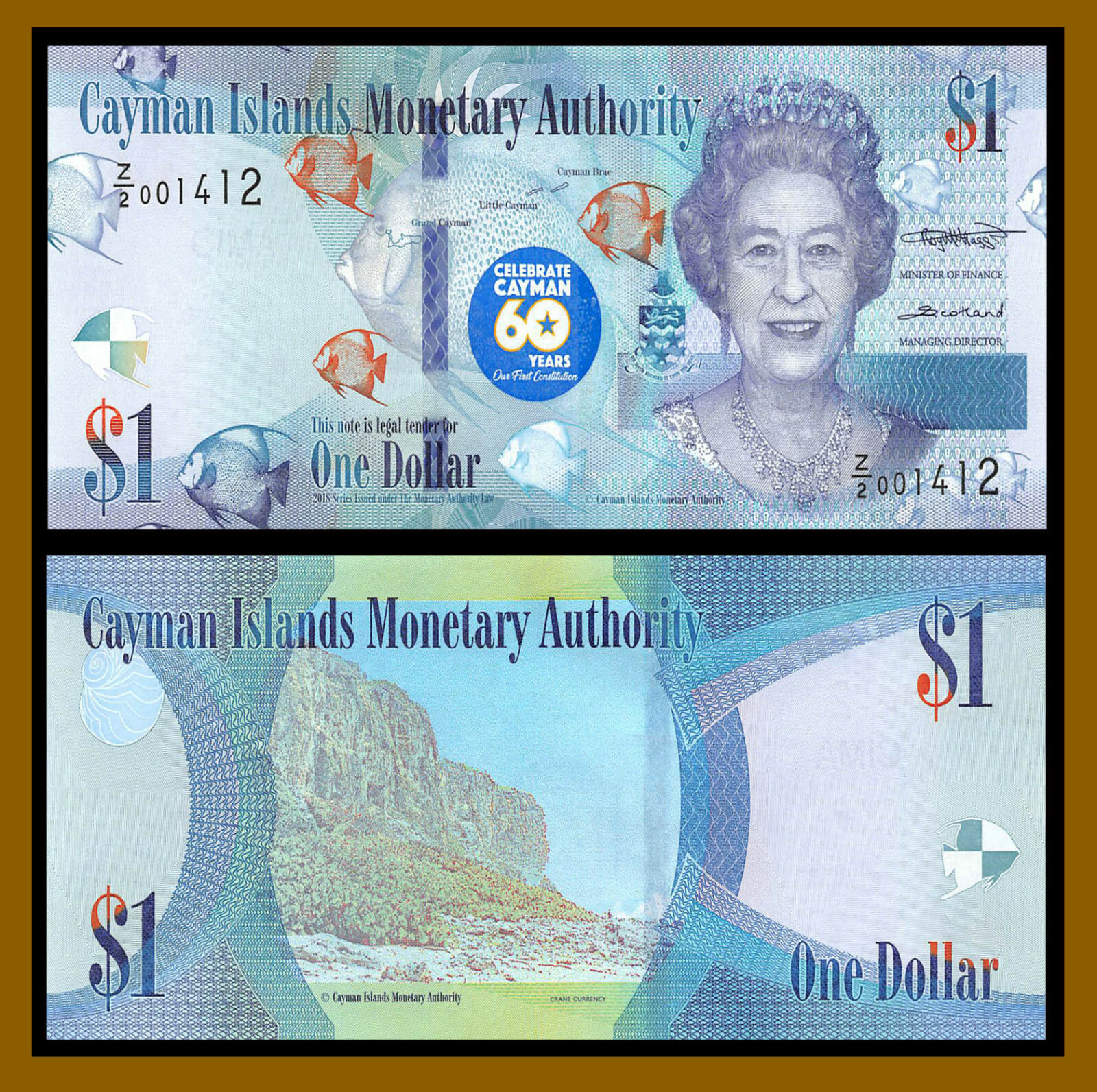 60 Constitution Queen Elizabeth II, Cayman 1 Dollar, 2018-2020 (Prefix ...
