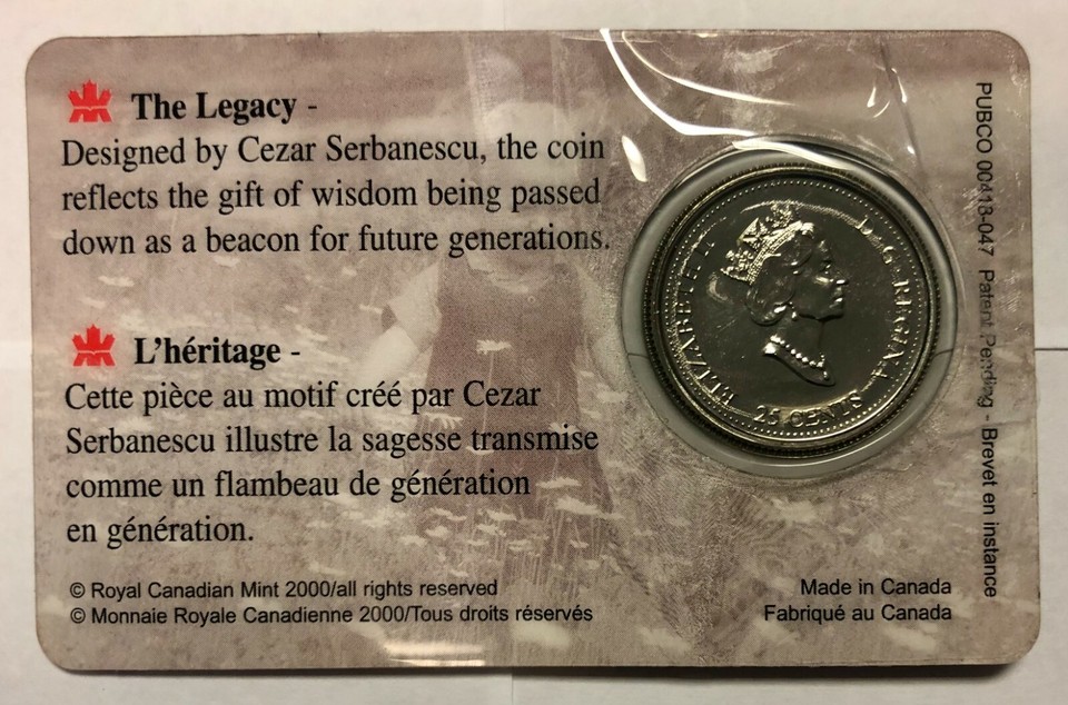 Canada 25 Cent Gem Coin "Wisdom" Royal Canadian Mint 2000 Millennium | eBay