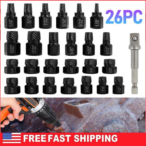 26pc Screw Extractor Set Hex Head Multi-Spline Damaged Bolt Nut Remover ...